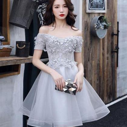 Off Shoulder Short Grey Lace Prom Dresses,grey Lace Formal Graduation ...