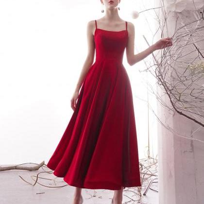 Simple Red Satin Tea Length Prom Dress Red Formal Dress on Luulla