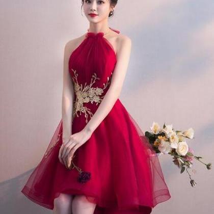 Wine Red Halter High Low Stylish Homecoming Dresses, Red Formal Dress ...