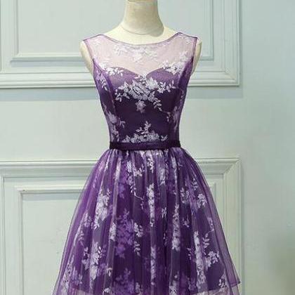 Beautiful Purple Cute Party Dress With Lace, Prom Dress on Luulla