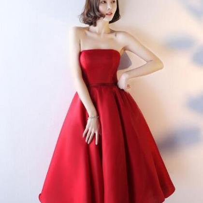 Red Satin Vintage Style Tea Length Evening Gown, Wedding Party Dress on ...