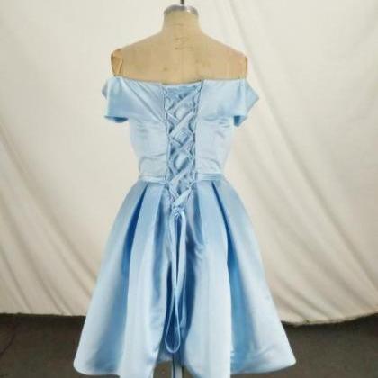Charming Light Blue Off The Shoulder Knee Length Bridesmaid Dress ...