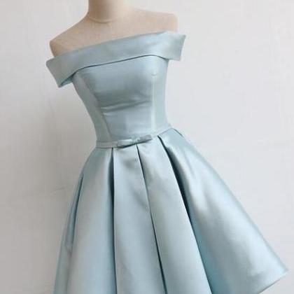 Cute Satin Short Off The Shoulder Party Dress, Knee Length Formal Dress ...