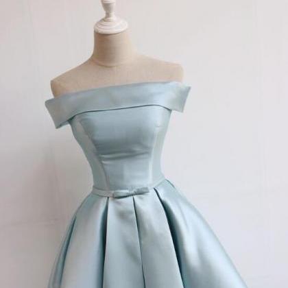 Cute Satin Short Off The Shoulder Party Dress, Knee Length Formal Dress ...