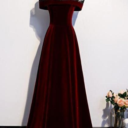 Charming Dark Red Velvet Long Prom Dress, Junior Prom Dress, Evening ...