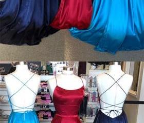 Cross Back Prom Dresses Long Satin Split Evening Gowns Sexy Formal ...