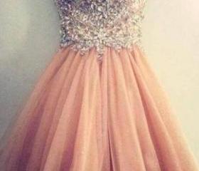 Pearl Pink Lovely Sparkle Prom Dresses, Homecoming Dresses , Party ...
