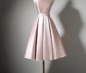 Light Pink Tea Length Satin Wedding Party Dress, Pink Evening Party ...