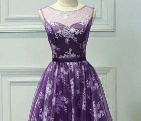 Beautiful Purple Cute Party Dress With Lace, Prom Dress on Luulla