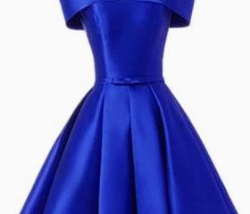 Simple Satin Off Shoulder Short Party Dress, Blue Homecoming Dress Prom ...