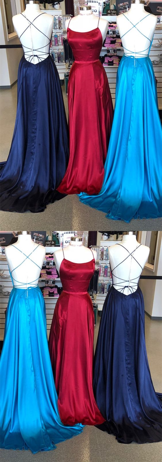 Cross Back Prom Dresses Long Satin Split Evening Gowns Sexy Formal ...