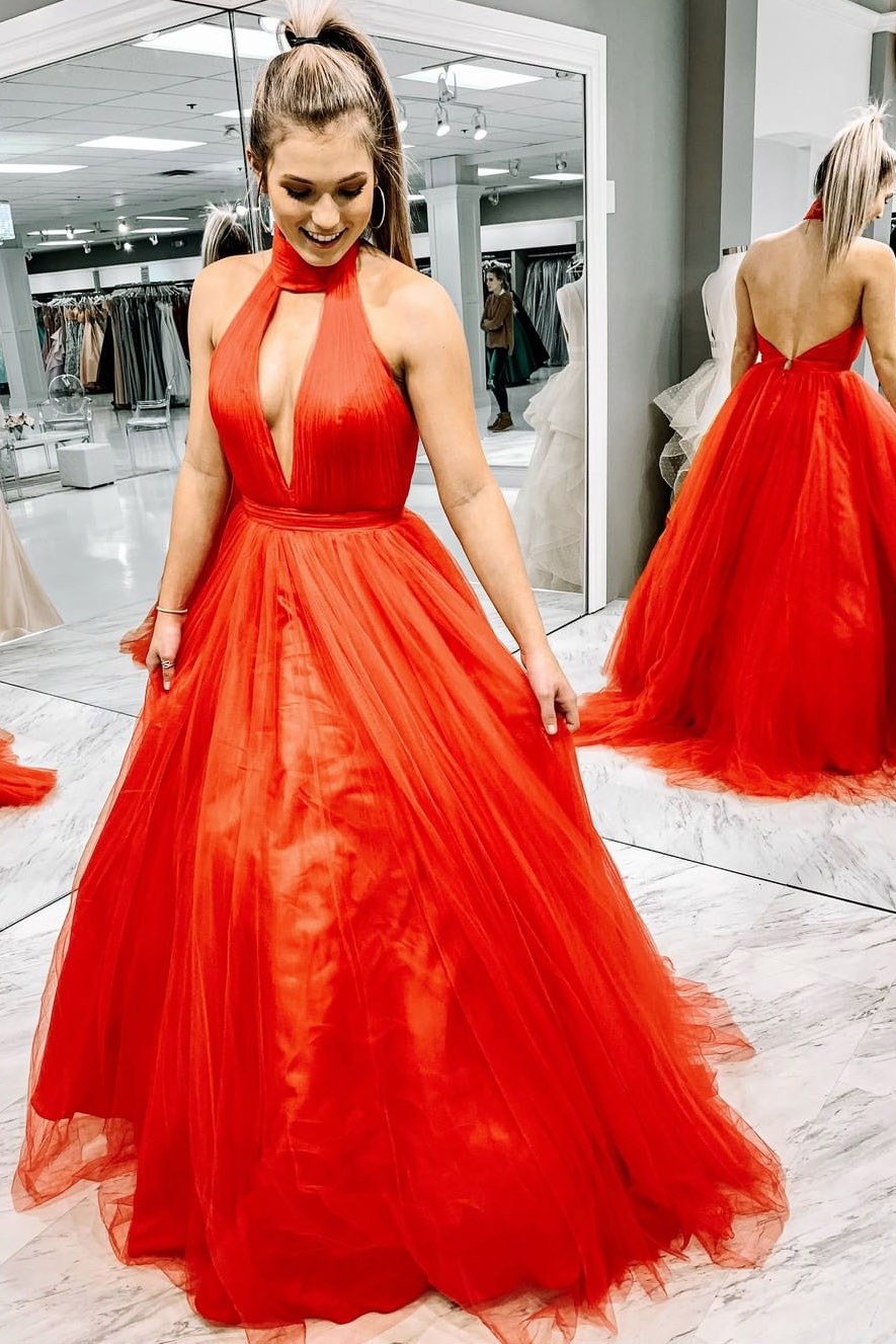 Gorgeous Red/black High Neck Backless Prom Dress,long Red Evening Dress ...