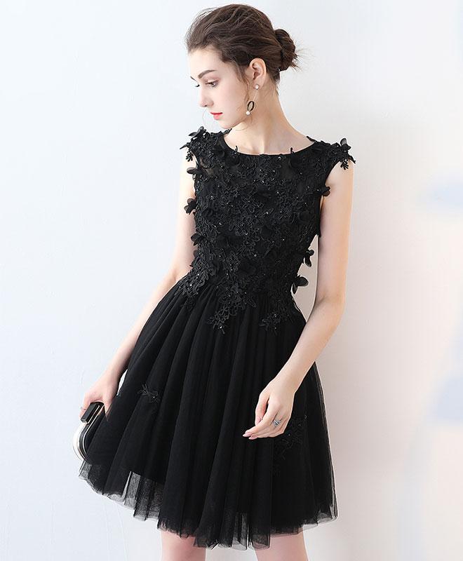 Black Round Neck Lace Mini Prom Dress,homecoming Dress on Luulla