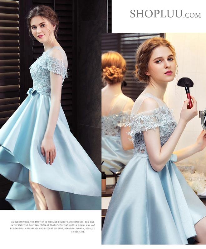 Light Blue Satin Lace Prom Dress,evening Dress on Luulla