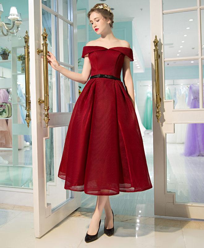 Burgundy Off Shoulder Short Prom Dress,burgundy Evening Dress on Luulla