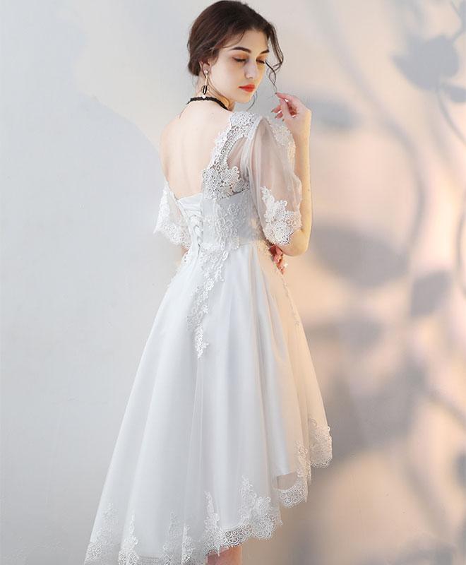 White Round Neck Tulle Lace Short Prom Dress,white Homecoming Dress on ...