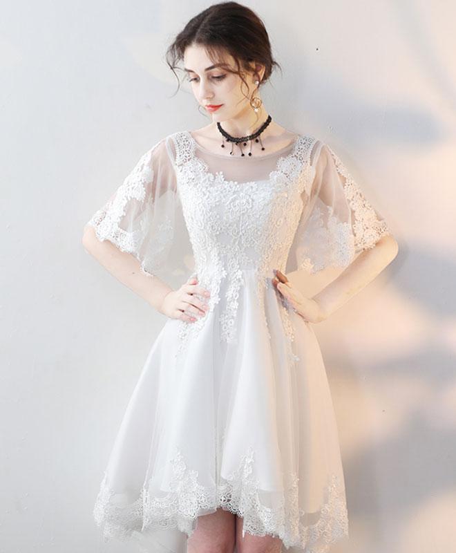 White Round Neck Tulle Lace Short Prom Dress,white Homecoming Dress on ...