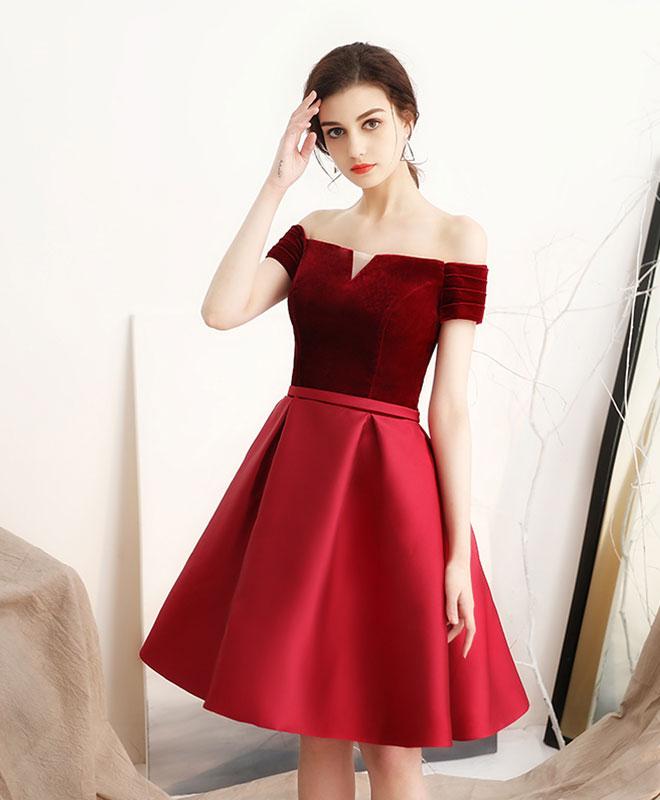 Burgundy Satin Short Prom Dress,homecoming Dress on Luulla