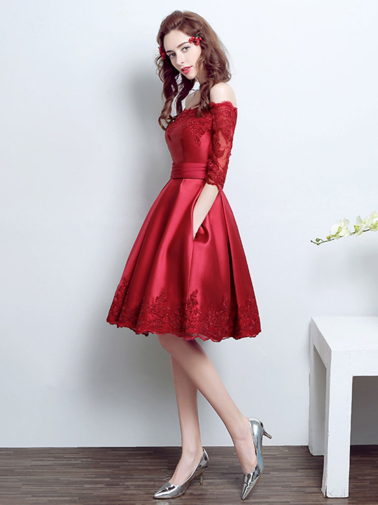 Burgundy Lace Satin Short Prom Dress,burgundy Bridesmaid Dress on Luulla