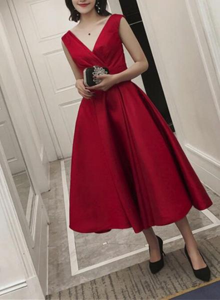 Red Satin Wedding Party Dress, Red Formal Dress, Satin Party Dresses on ...