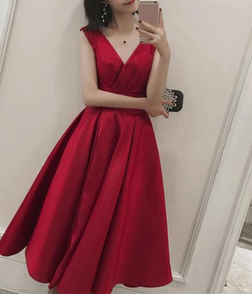 Red Satin Wedding Party Dress, Red Formal Dress, Satin Party Dresses on ...