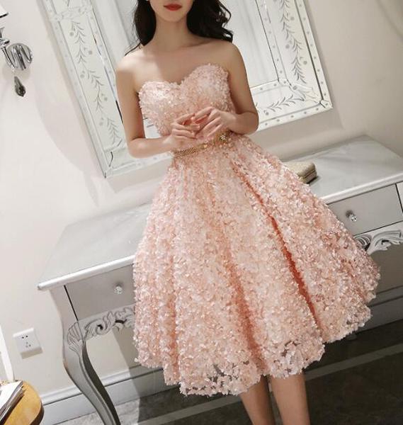 Cute Pink Floral Lace Short Sweetheart Romantic Party Dress, Teen Formal Dress on Luulla
