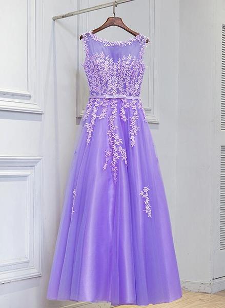 Lovely Light Purple Round Neckline Floor Length Party Dress, Prom Dress ...