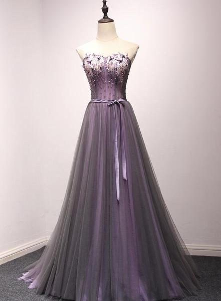 Dark Purple Long Formal Gown, Charming Tulle Elegant Party Dress on Luulla