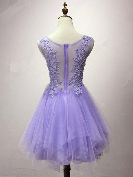 Lovely Tulle Short Layers Round Neckline Homecoming Dress With Lace ...