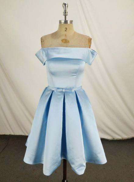Charming Light Blue Off The Shoulder Knee Length Bridesmaid Dress ...