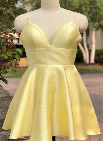 Cute Yellow Satin Short Straps Party Dress,homecoming Dress on Luulla