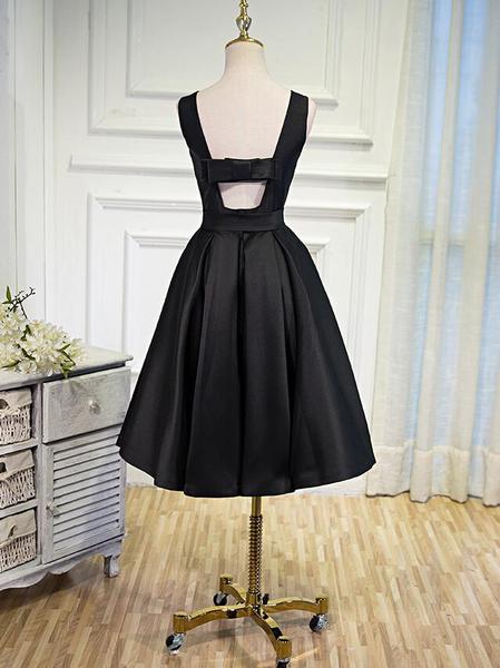 Lovely Simple Black Satin Knee Length Party Dress, Prom Dress on Luulla