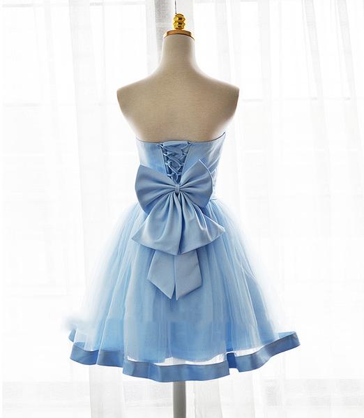 Light Blue Tulle Sweetheart With Bow Cute Party Dress, Blue Short ...