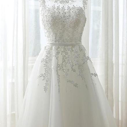 White Graduation Dresses, Round Neckline Tea Length Party Dress, Cute ...