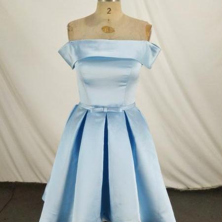 Charming Light Blue Off The Shoulder Knee Length Bridesmaid Dress ...