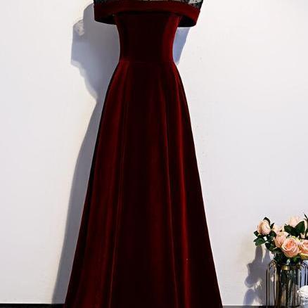 Charming Dark Red Velvet Long Prom Dress, Junior Prom Dress, Evening ...