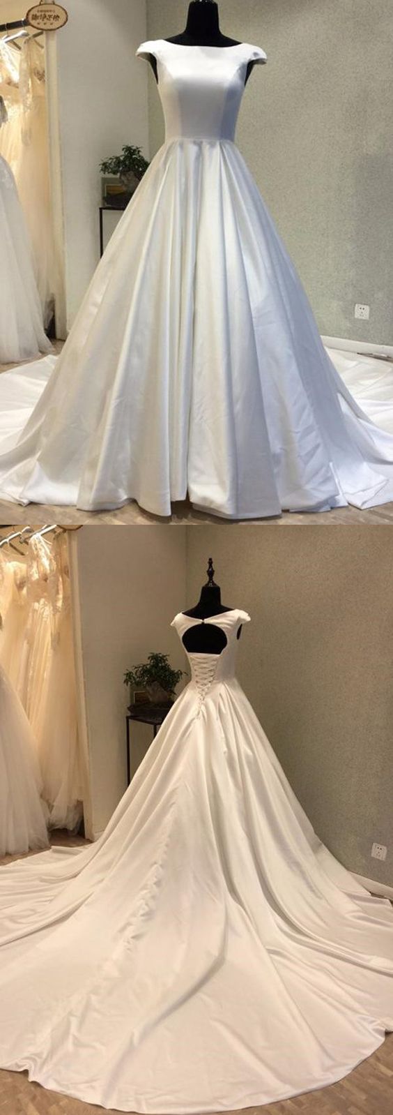 Simple Elegant Satin Wedding Dress,corset Keyhole Back Wedding Dresses ...