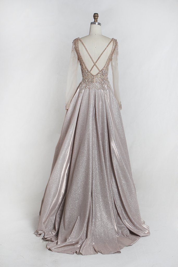 2021 Prom Dress Long Sleeve Sexy V Neck Reflective Dress Beading Sequin ...