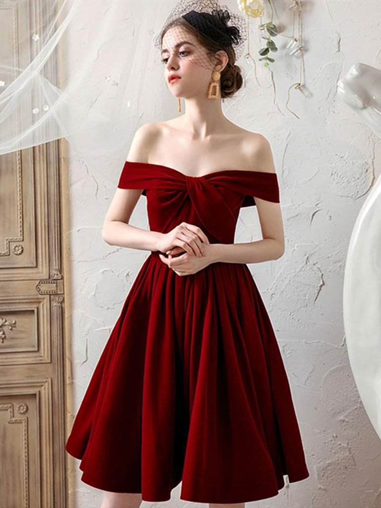 Off The Shoulder Burgundy Short Prom Dresses,off Shoulder Burgundy ...