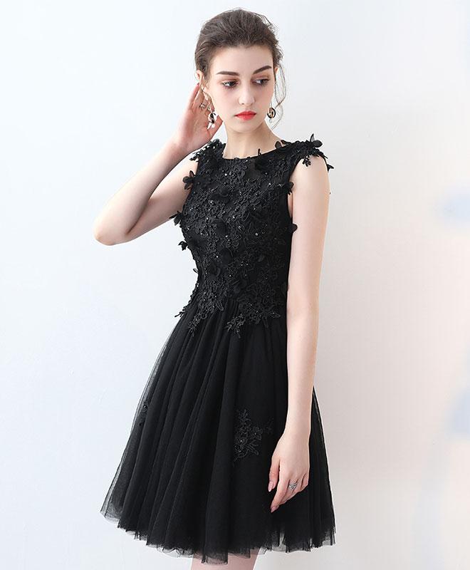 Black Round Neck Lace Mini Prom Dress,homecoming Dress on Luulla