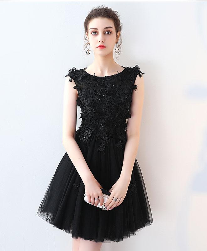 Black Round Neck Lace Mini Prom Dress,homecoming Dress on Luulla