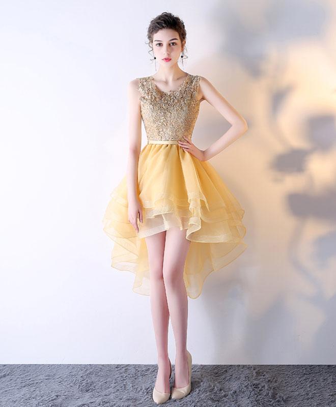 Gold Lace Tulle Short Prom Dress,high Low Evening Dress on Luulla