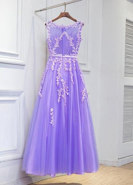 Lovely Light Purple Round Neckline Floor Length Party Dress, Prom Dress ...