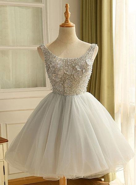 Light Grey Round Short Homecoming Dress , Party Dresses, Formal Dress ...