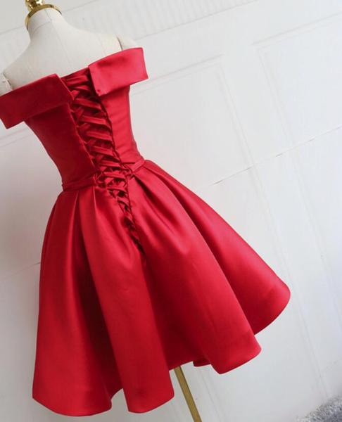 Red Satin Pretty Off Shoulder Knee Length Party Dress Pretty Party