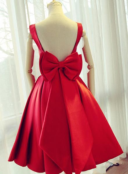 Beautiful Satin Red Party Dress, Short Homecoming Formal Dress, Prom ...