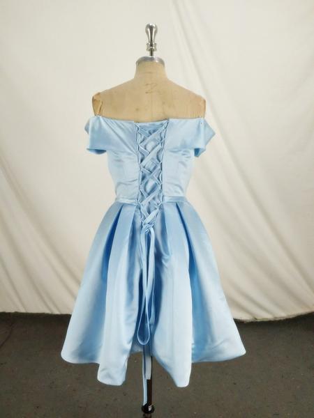 Charming Light Blue Off The Shoulder Knee Length Bridesmaid Dress ...