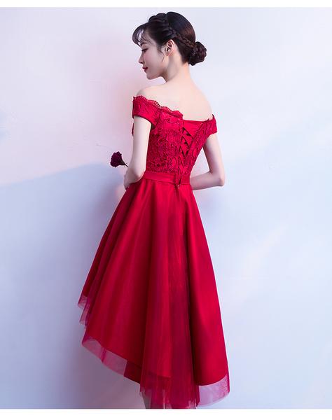 Lovely Red Off Shoulder Tulle High Low Party Dress, Red Homecoming ...