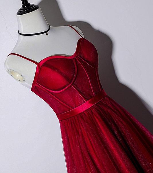 Beautiful Dark Red Tea Length Straps Wedding Party Dress, Homecoming ...
