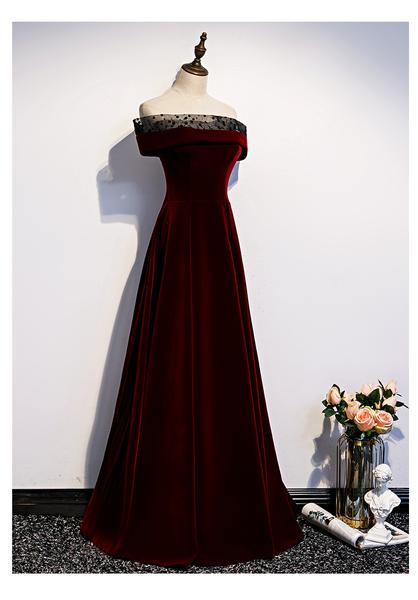 Charming Dark Red Velvet Long Prom Dress, Junior Prom Dress, Evening ...